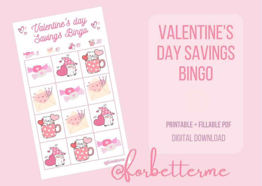 Valentine's Day Savings Bingo | Digital Download | Printable | A6 Cash ...