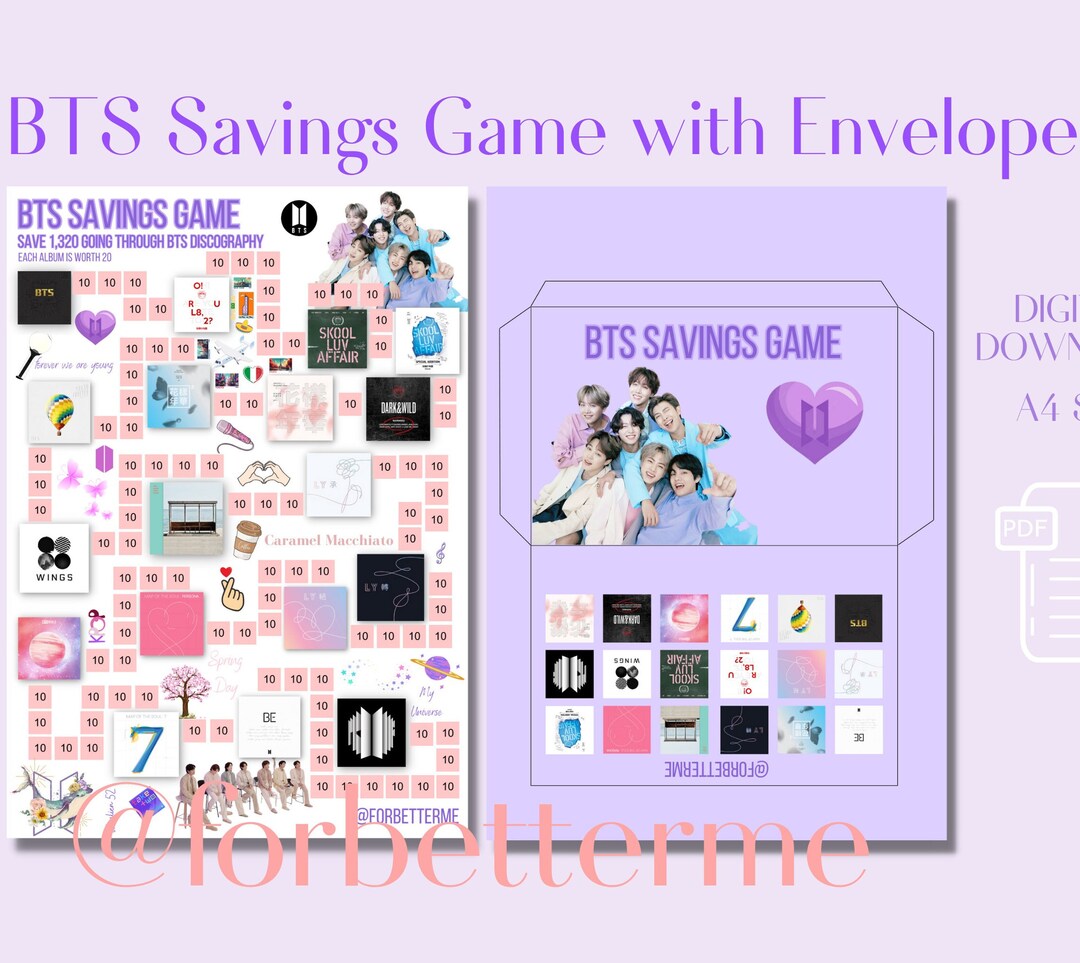BTS Savings Game With Envelope | Digital Download | Printable | ARMY ...