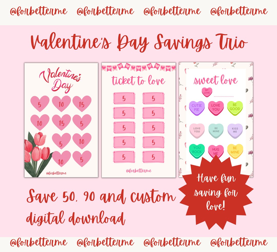 Valentine's Day Trio Savings Trackers Digital Download Printable A6 ...