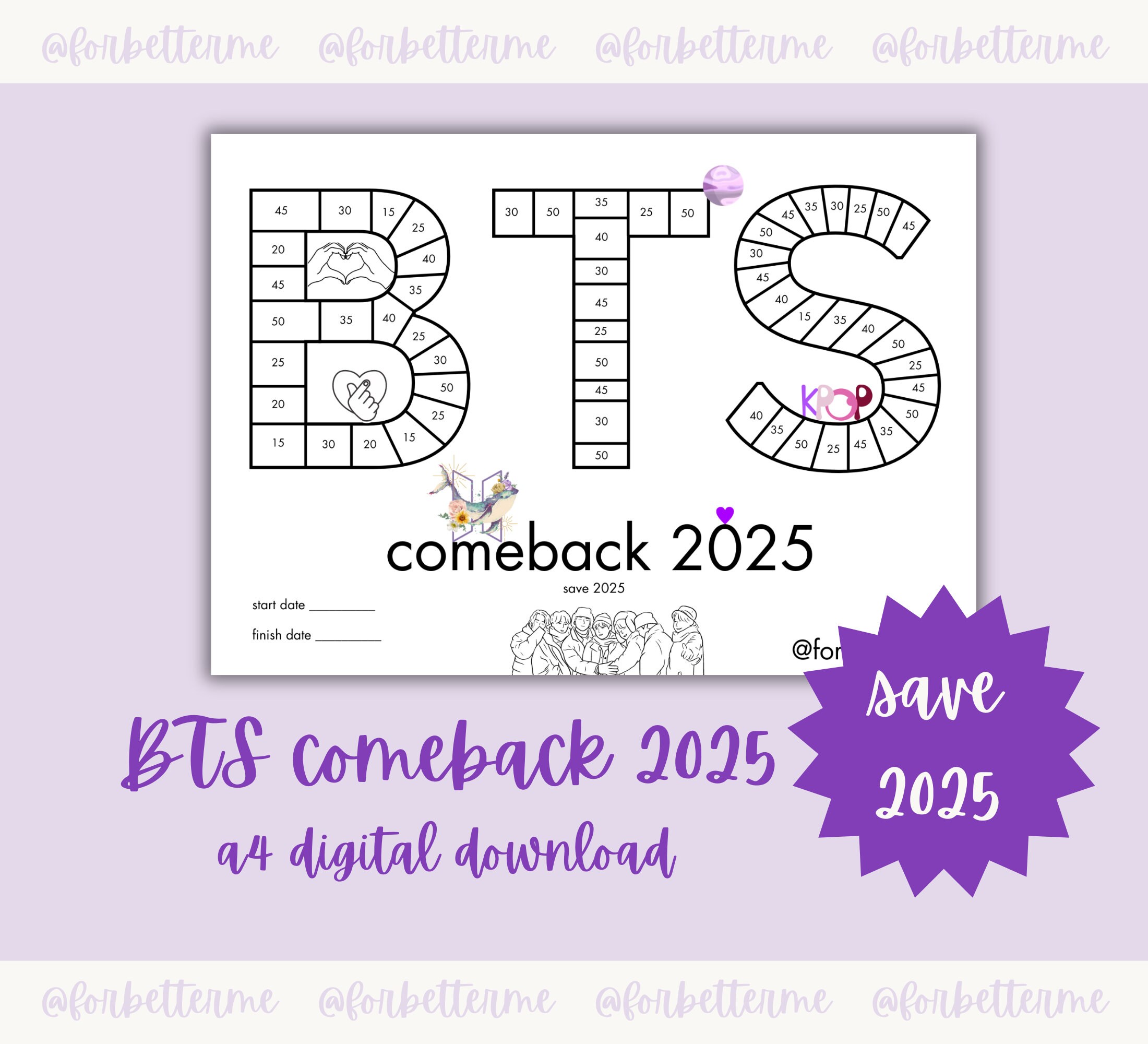 BTS Savings Game Comeback 2025 Digital Download Printable ARMY Savings ...