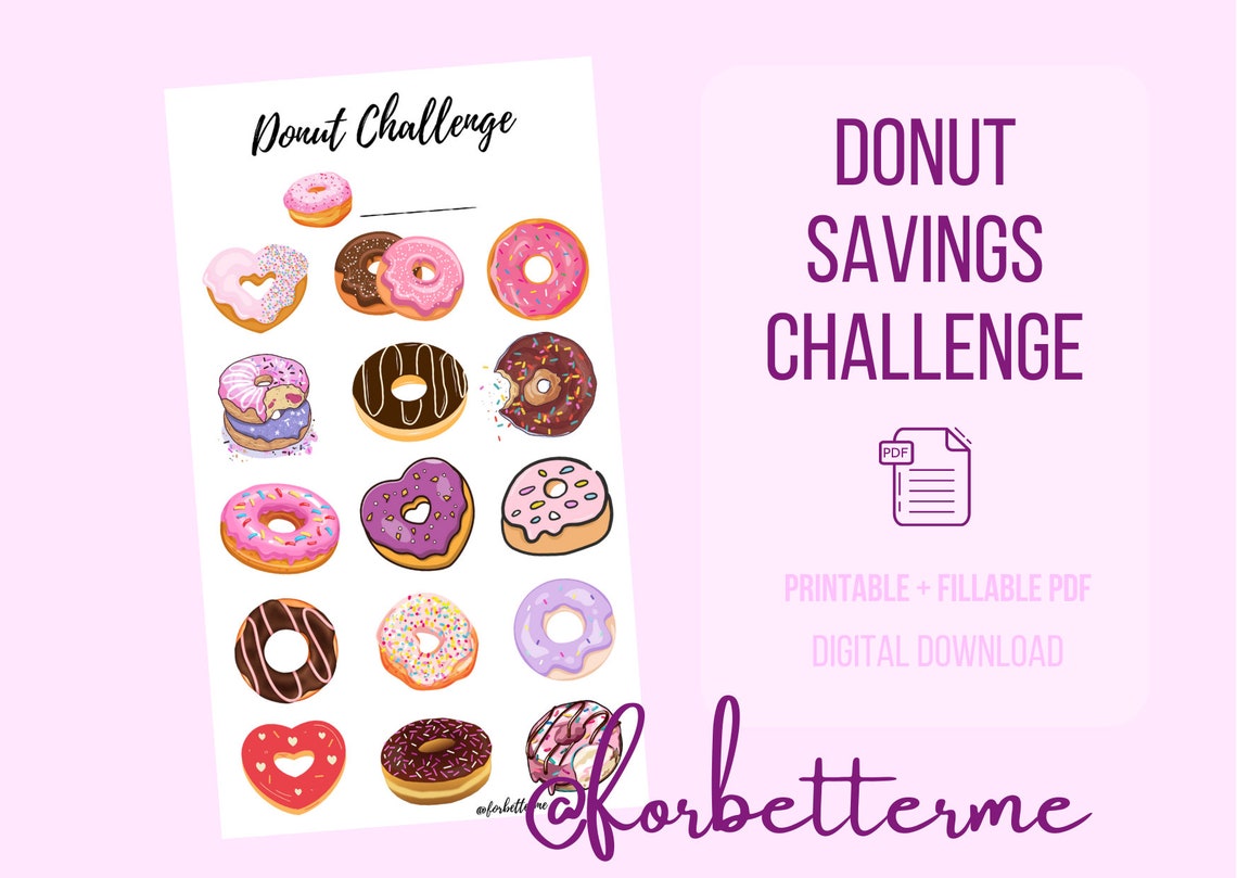 Donut Savings Challenge Tracker Digital Download Printable A6 Cash ...