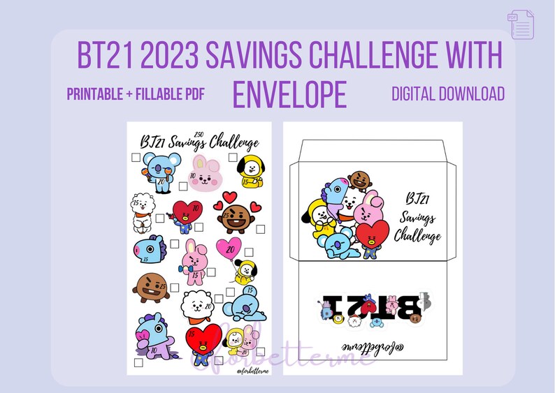 BTS BT21 2023 Savings Challenge With Envelope | Digital Download ...