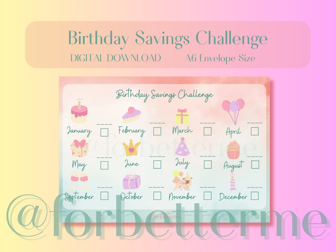 Birthday Savings Challenge | Digital Download | Printable | Savings ...
