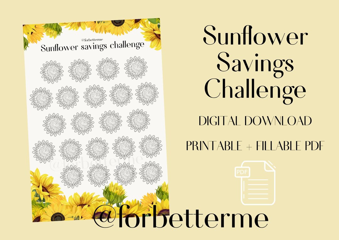 Sunflower Savings Challenge Tracker | Digital Download | Printable | A6 ...