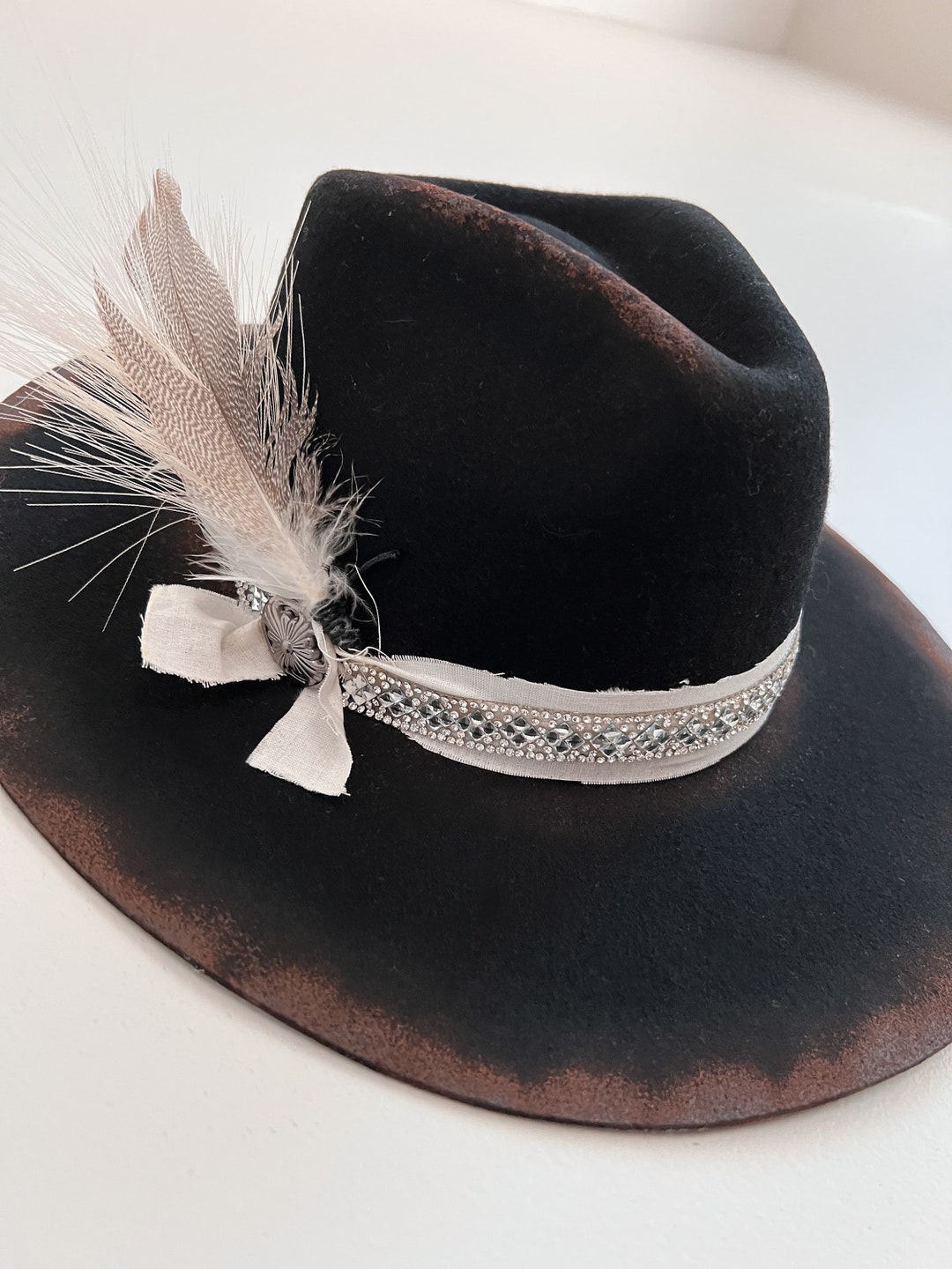 Handmade Hat Western Boho Bohemian Rock Punchy Burnt Feathered Custom ...