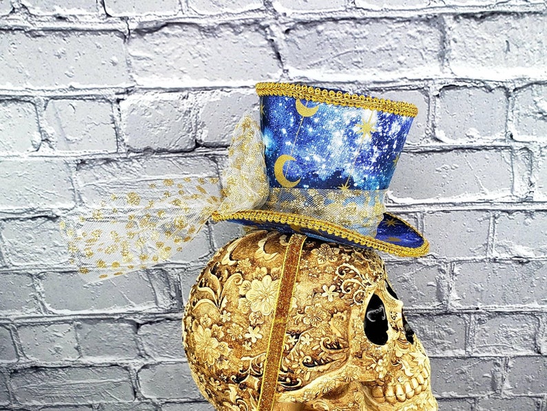 Moon and Stars Mini Top Hat Mad Hatter Hat Metallic Hat - Etsy