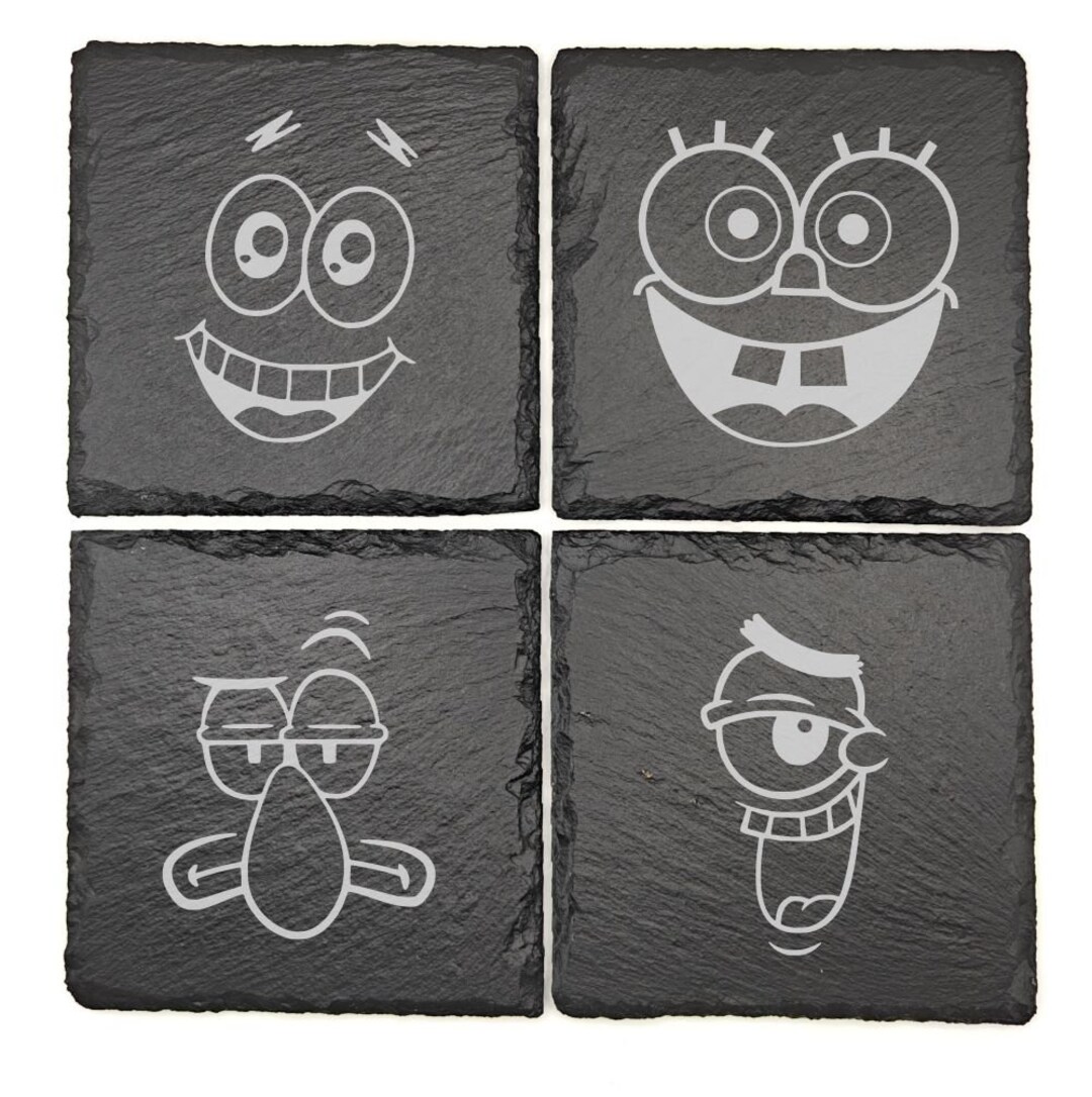 Set of 4 Custom Spongebob Inspired Coaster 4x4 Black Slate Engraved and ...