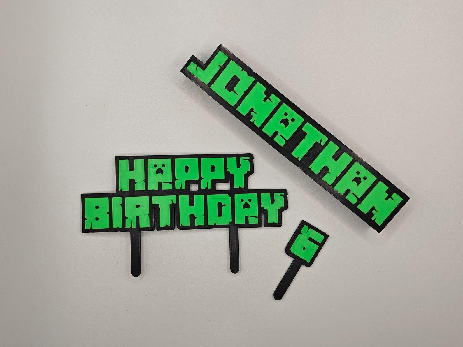 3-piece Pixel Block Cake Topper Set | Gamer Party Decorations | Custom ...