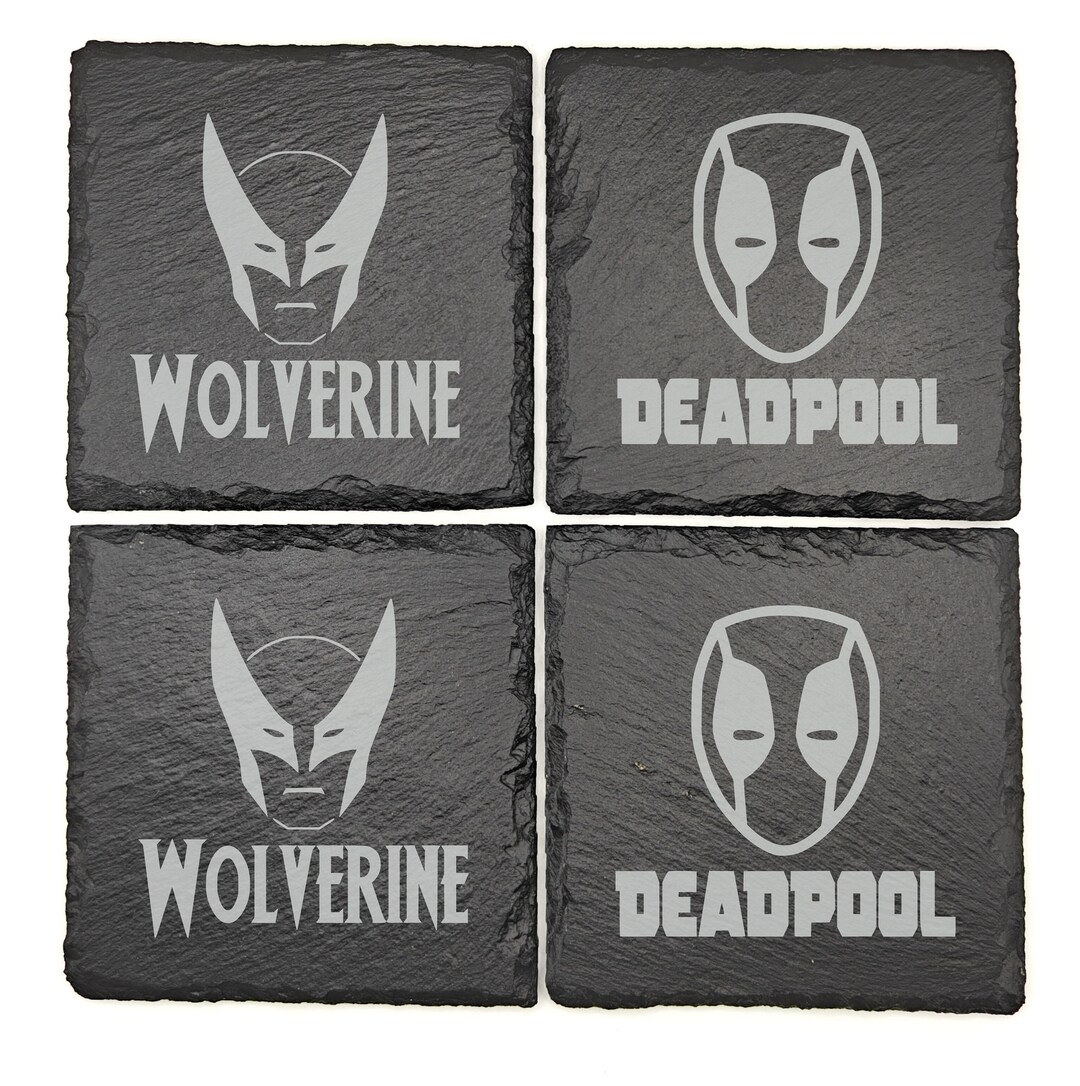 Set of 4 Custom Wolverine and Deadpool Inspired Coaster 4x4 Black Slate ...