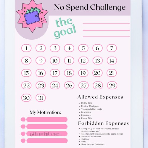 No Spend Challenge Printable Digital No Spend Tracker - Etsy UK
