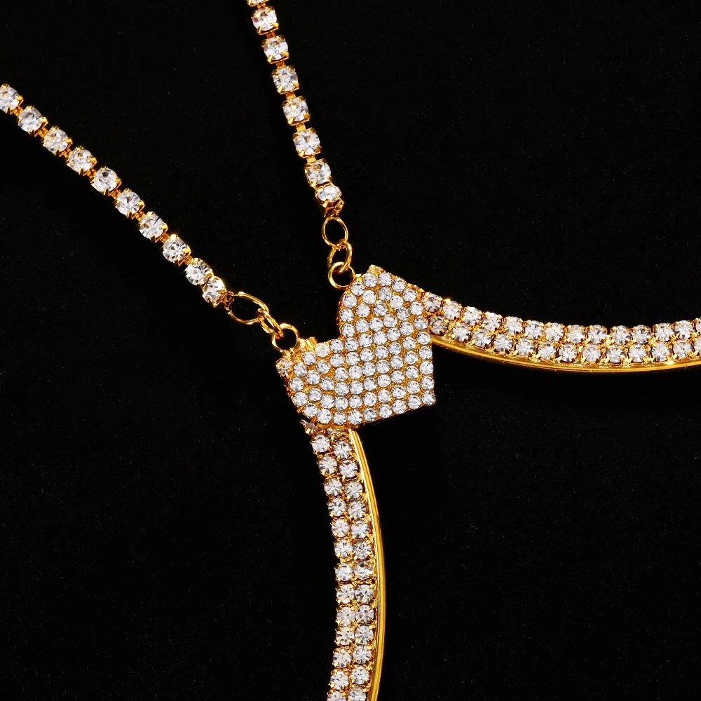 Heart Rhinestone Chest Bracket Body Jewelry Bra Chain for - Etsy
