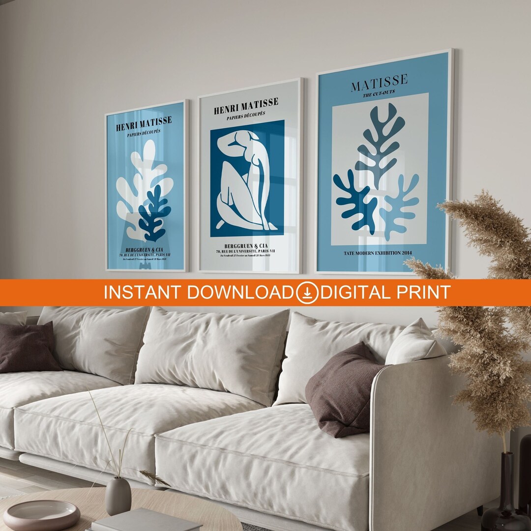 Henri Matisse Poster Set of 3, Blue Wall Art for Living Room, Matisse ...