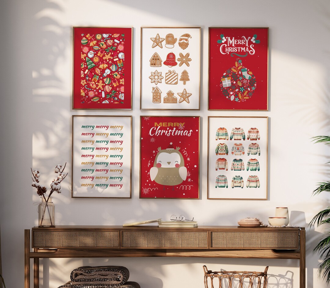 Merry Christmas 2024 Poster Set of 6, Xmas Wall Art Festice Holiday ...