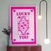 Pink Lucky You Poster Set of 3, Trendy Retro Wall Art, Play Card Print ...