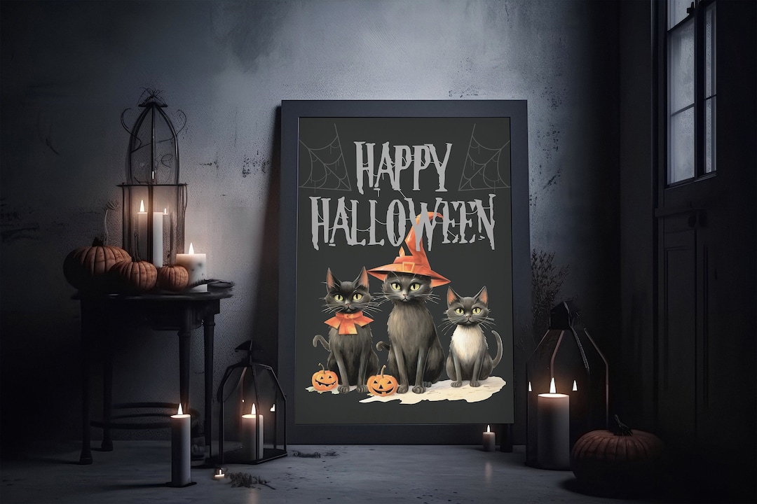 Black Cats Poster for Halloween, Halloween Poster for Halloween Home ...