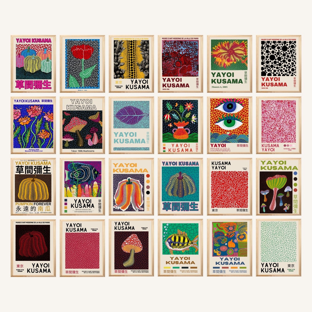 Yayoi Kusama Wall Art Set of 24, Exhibition Poster, Yayoi Kusama ...