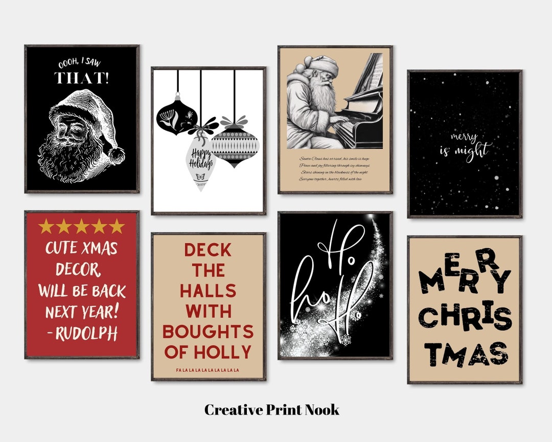 Classic Christmas Decor Poster Set of 50, Modern Christmas Wall Art ...