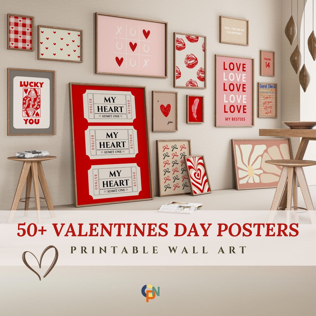 Valentines Gallery Wall Art Set of 55 Prints, Retro Valentines Day ...