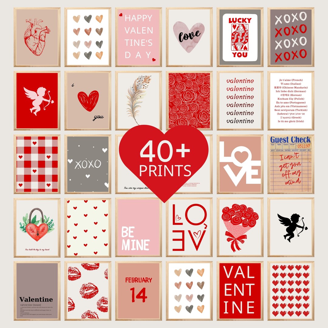Valentines Day 40 Prints, Valentines Day Printables Wall Art Set of 40 ...
