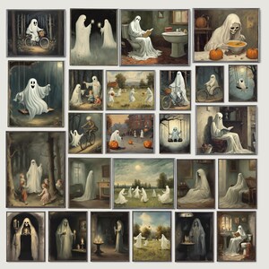 Ghost Poster Set of 30, Vintage Printable Halloween Painting, Ghost ...