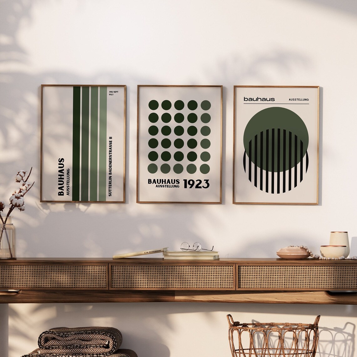 Bauhaus Gallery Wall Collage Set of 3 Posters in Sage Green, Bauhaus ...