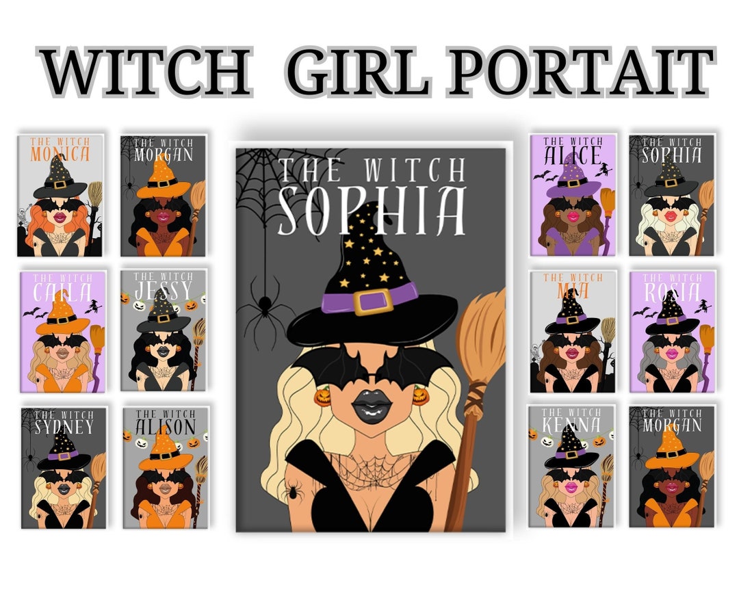 Customizable Witch Girl Portrait for Halloween, Unique Halloween Gift ...