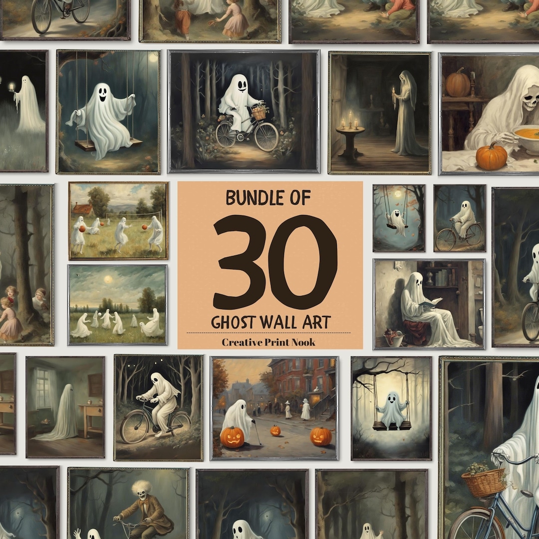 Ghost Poster Set of 30, Vintage Printable Halloween Painting, Ghost ...