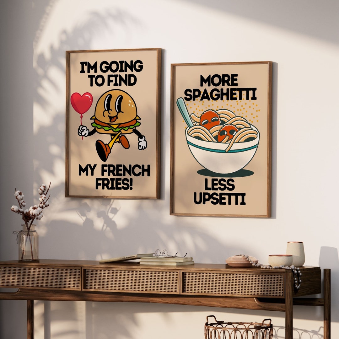 Set of 2 Retro Kitchen Wall Art, Funny Kitchen Food Wall Poster ...