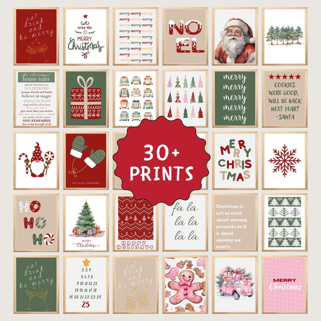 Christmas Poster Set of 30, Christmas Digital Download, 30 Xmas Poster ...