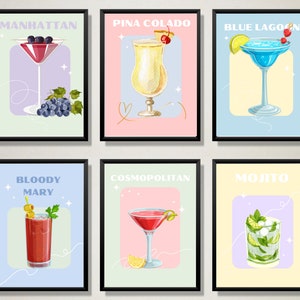 Cocktail Bar Poster Set of 6, Bar Printable Art, Retro Cocktail Posters ...