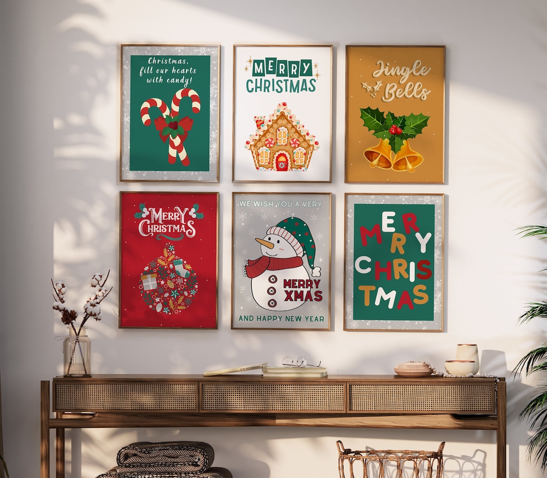 Christmas Poster Set of 6, 6 Christmas Digital Download, Xmas Holiday ...