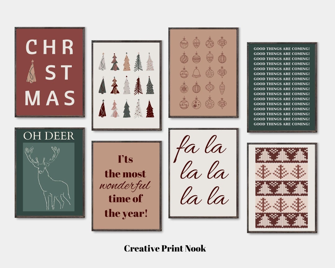 Christmas Poster Set of 8, Christmas Printable Wall Art Set, Xmas Wall ...