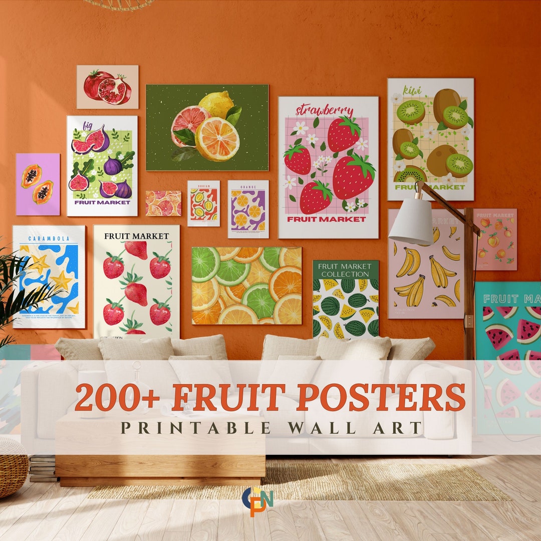 Fruit Poster Gallery Wall Art Set of 200, Fruit Market Kitchen Wall ...