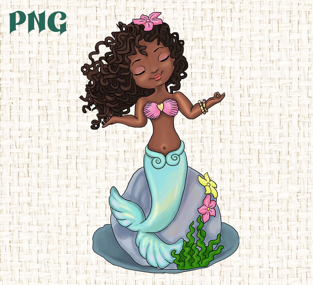 Cute African Mermaid Clipart PNG, Black Mermaid Clip Art, Little ...