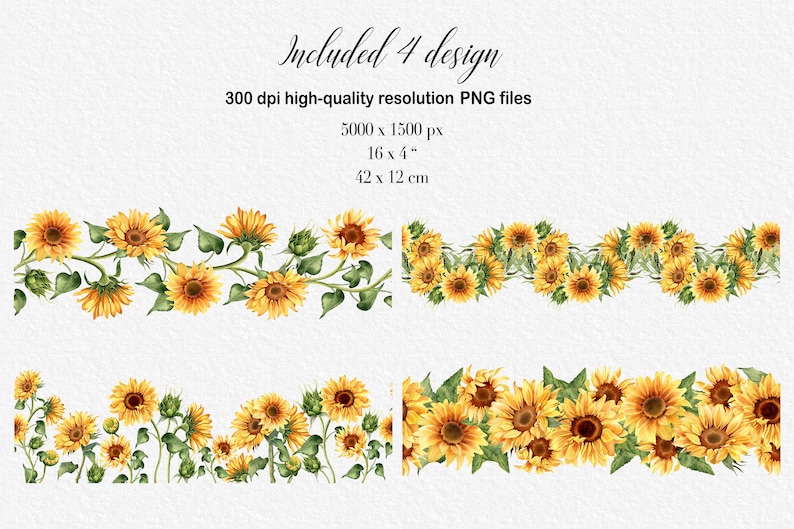 Sunflower Border Clipart. Watercolor Sunflowers Frame PNG. Seamless ...