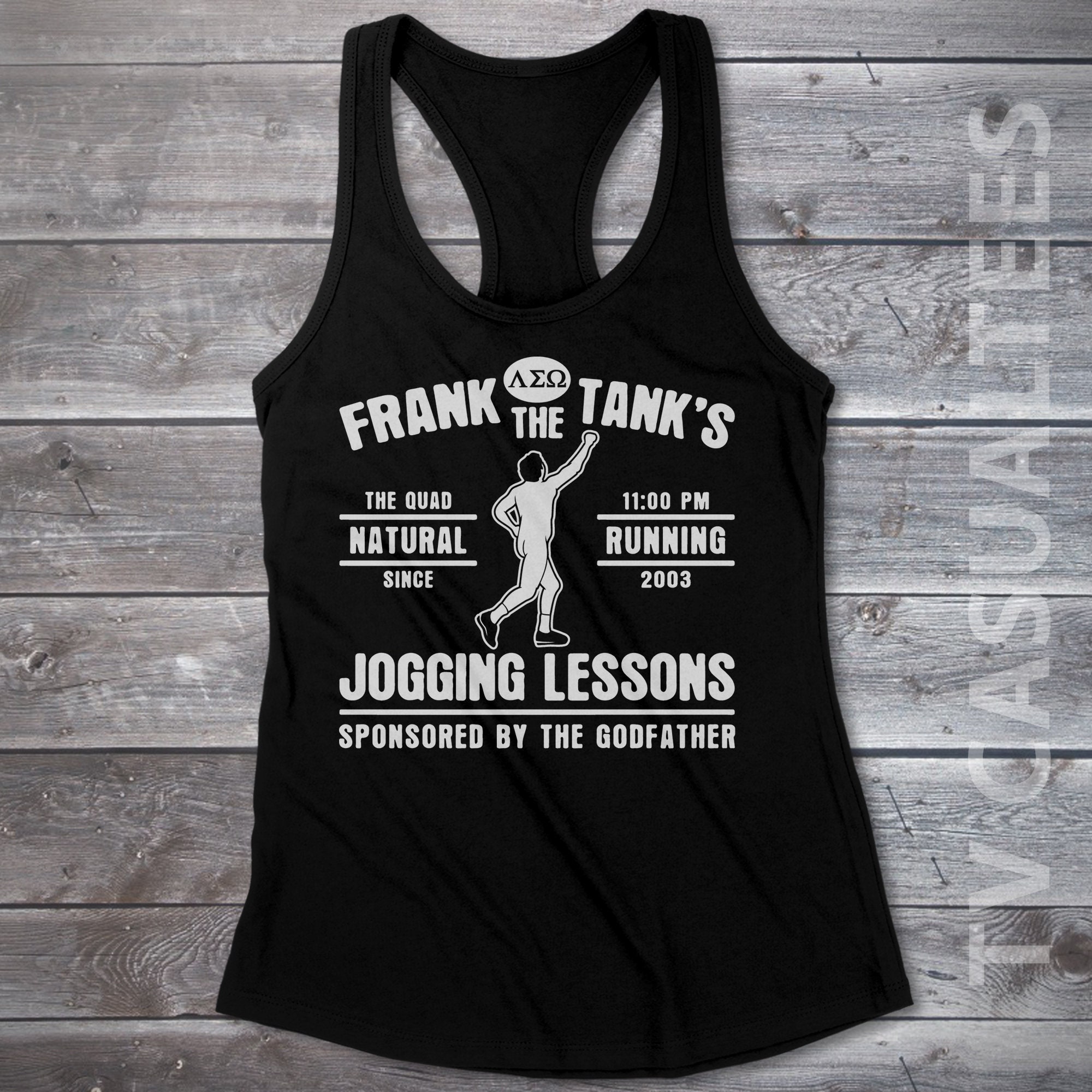 Frank the Tank Jogging Lessons Ladies Racerback Tank Top - Funny, Pop ...