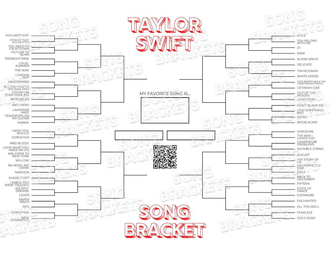 Taylor Swift Song Bracket | Favorite Song Taylor Swift Template ...