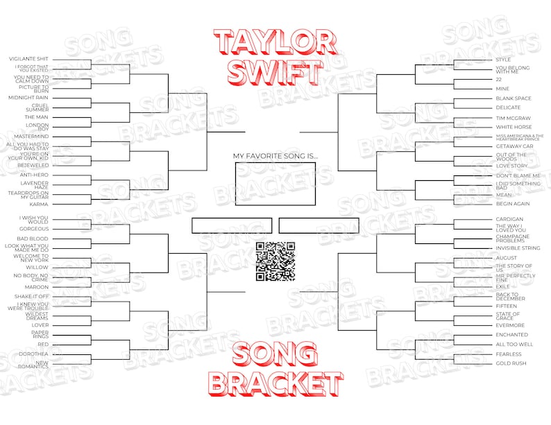 Taylor Swift Song Bracket | Favorite Song Taylor Swift Template ...