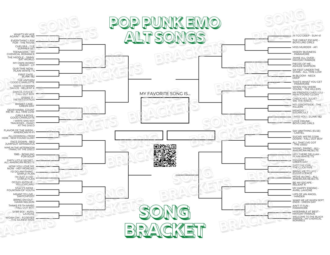 Emo Pop Punk Song Bracket | Printable Music Template (digital Download ...