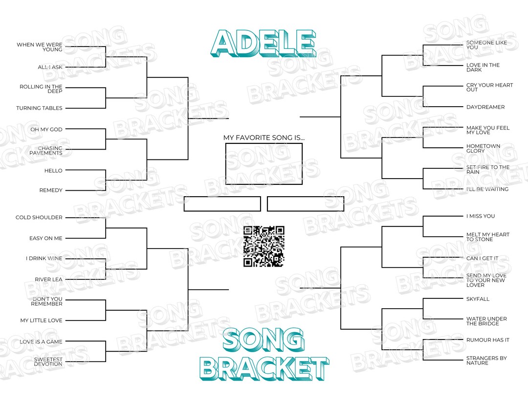 Adele Song Bracket | Favorite Song by Adele Template Activity - Etsy
