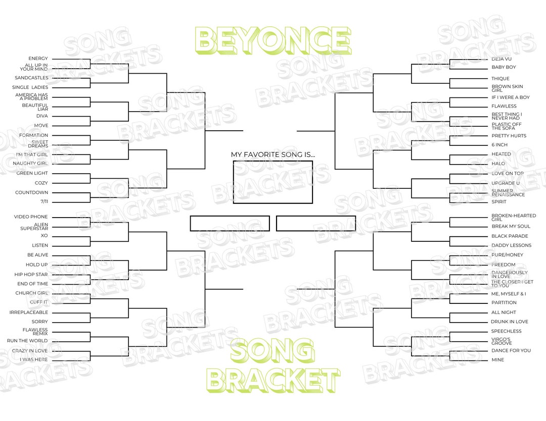 Beyonce Song Bracket Favorite Song Beyonce Template Activity - Etsy