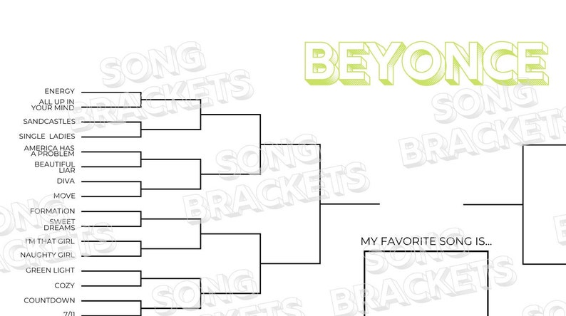 Beyonce Song Bracket Favorite Song Beyonce Template Activity - Etsy