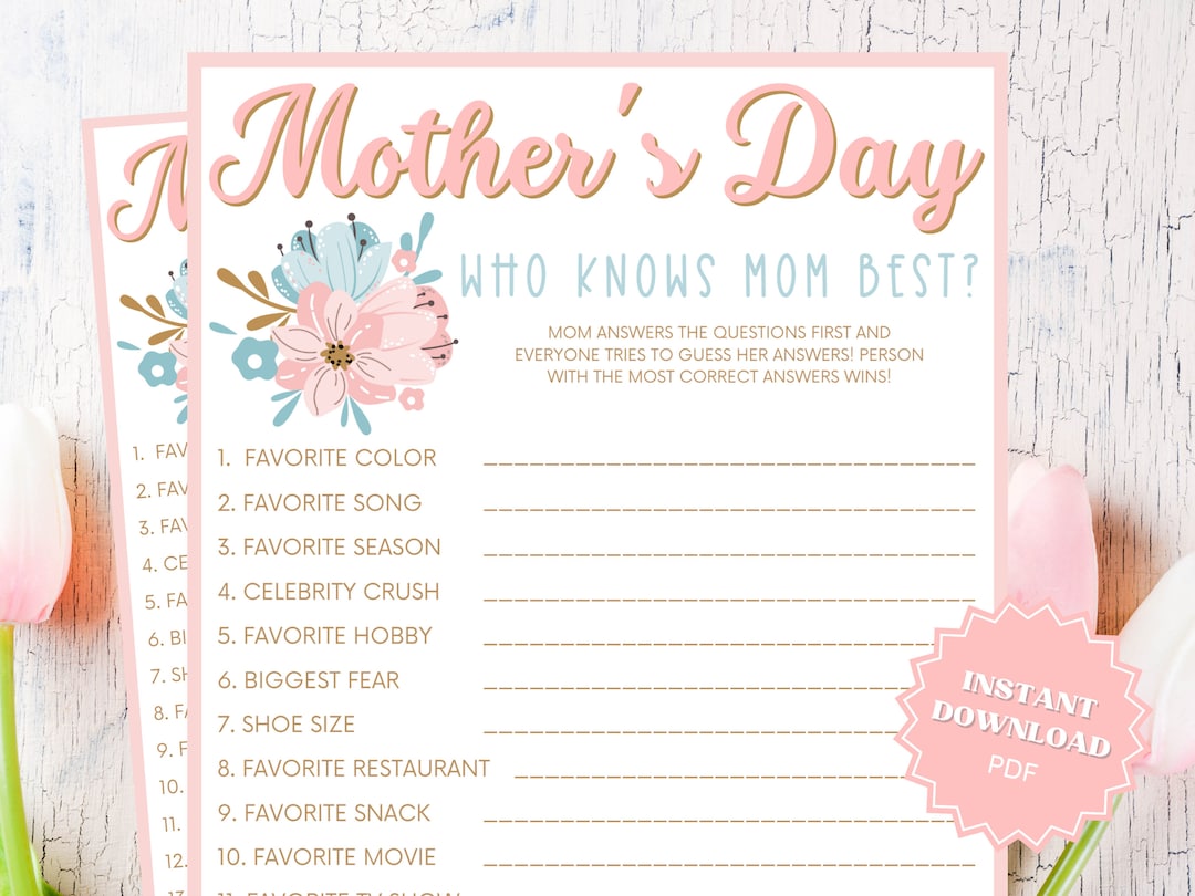 Who Knows Mom Best Mother's Day Game, Mothers Day Activity, Mothers Day ...