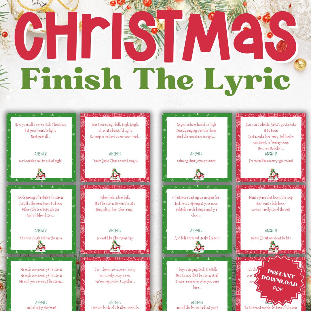Christmas Carol Lyric Game: 42 Printable Cards (digital Download) - Etsy UK