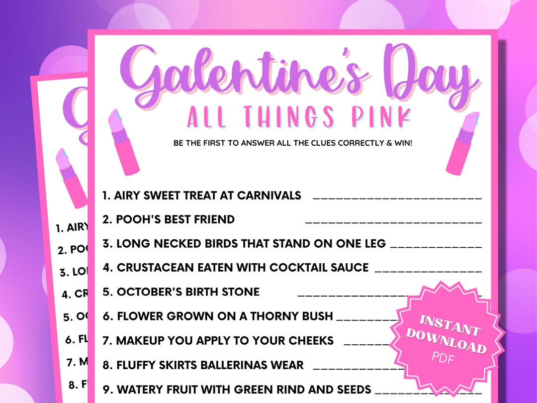 Galentines Day All Things Pink Trivia Game, Galentines Party ...