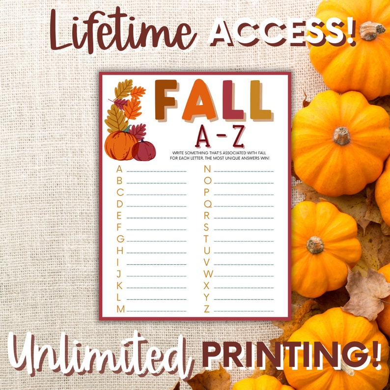 A-Z Fall Word Game Printable: Kids Activity (digital Download) - Etsy