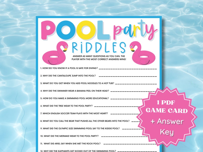 Riddles Pool Party Games for Kids Trivia Games Pool Party - Etsy