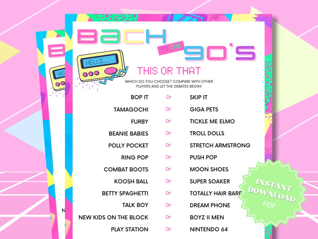 This or That Printable 90s Theme Bachelorette Party Game, Bach to the ...