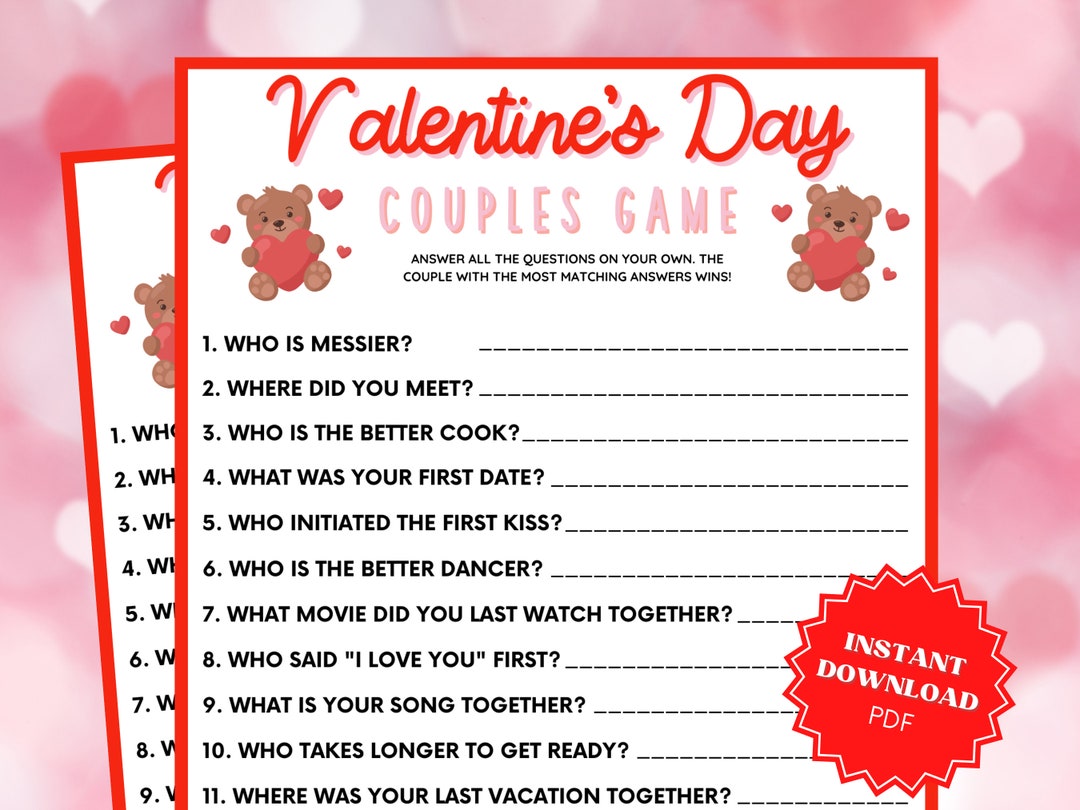 Valentine's Day Couples Game, Couples Night, Couples Date Night ...