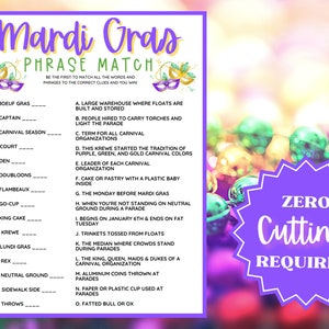 Mardi Gras Phrase Match Trivia Game: Printable Party Activity (PDF) - Etsy